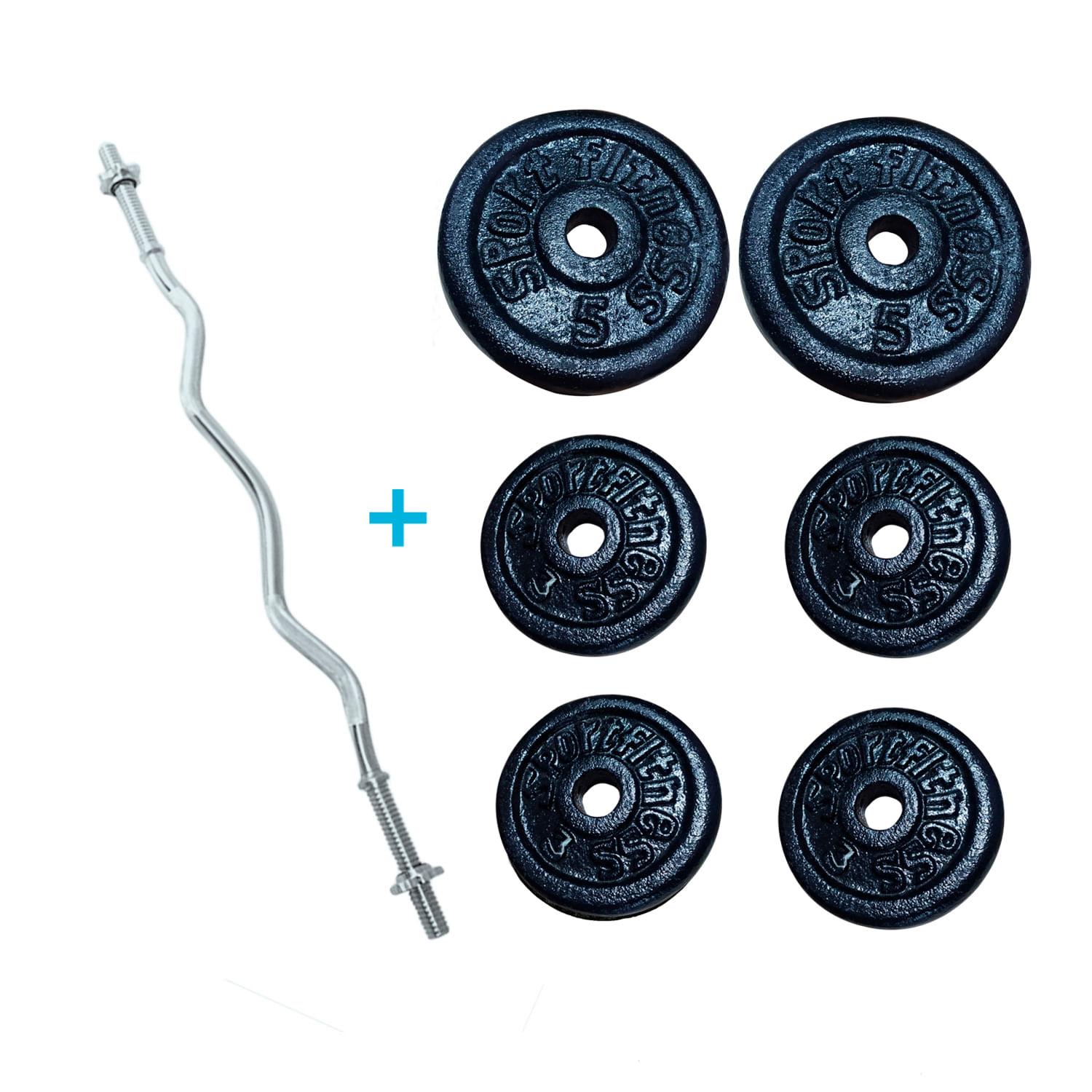 Pack de Pesas: Barra Zeta + 22 kg Discos 3K, 5K Redondas Sport Fitness ...