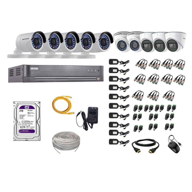 Kit 10 Cámaras de Seguridad Hikvision Full Hd 1080P 4 Cámaras con Audio ...