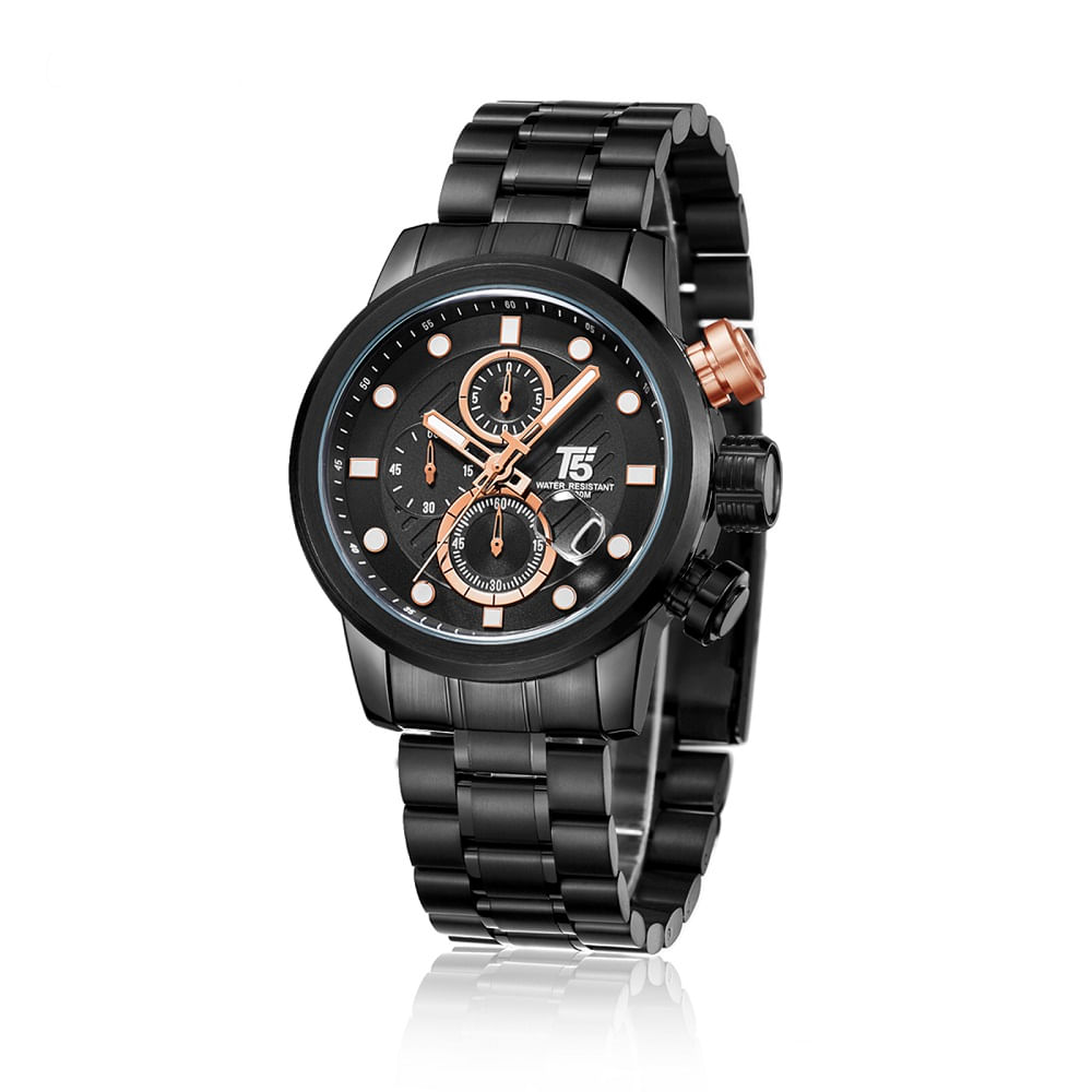 Reloj T5 H3587G Acuático Cronógrafo Color Negro - Real Plaza
