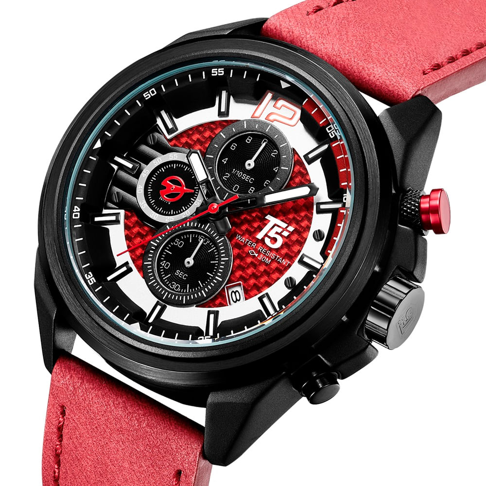 Reloj T5 HG3704G Acuático Cronógrafo Color Cardenal con Negro - Real Plaza
