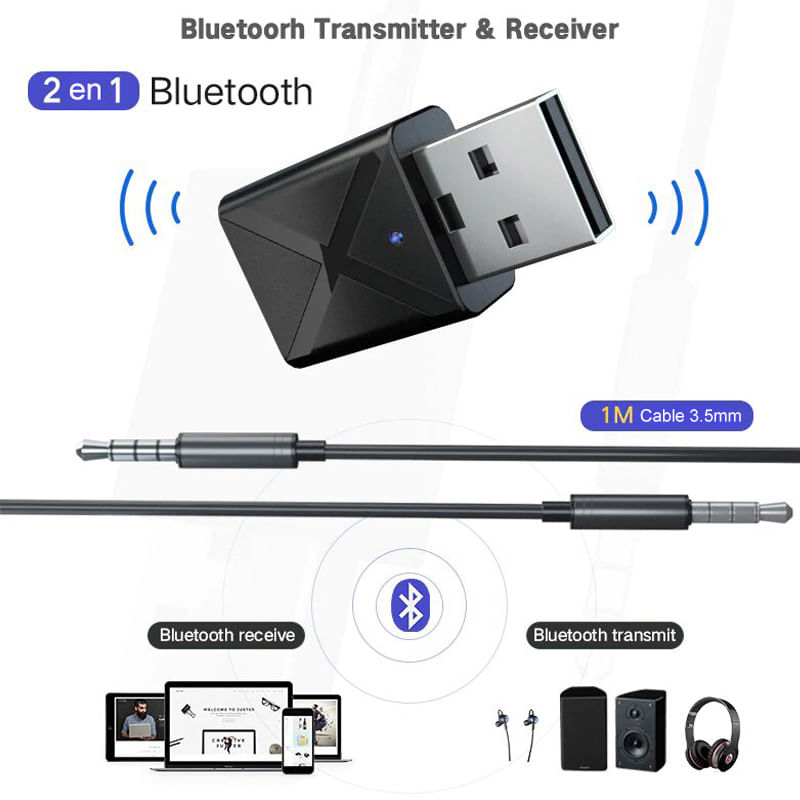 Transmisor de Audio Bluetooth 5.0 con Conexión Auxiliar - Real Plaza