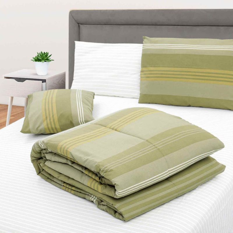 Set Edredón 2 Plazas 50% Algodón Rayas Verde - Real Plaza
