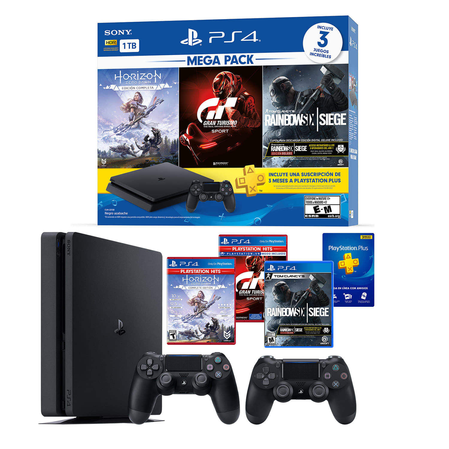 Consola Ps4 Slim 1TB Mega Pack 16 + Dualshock 4 Adicional - Real Plaza