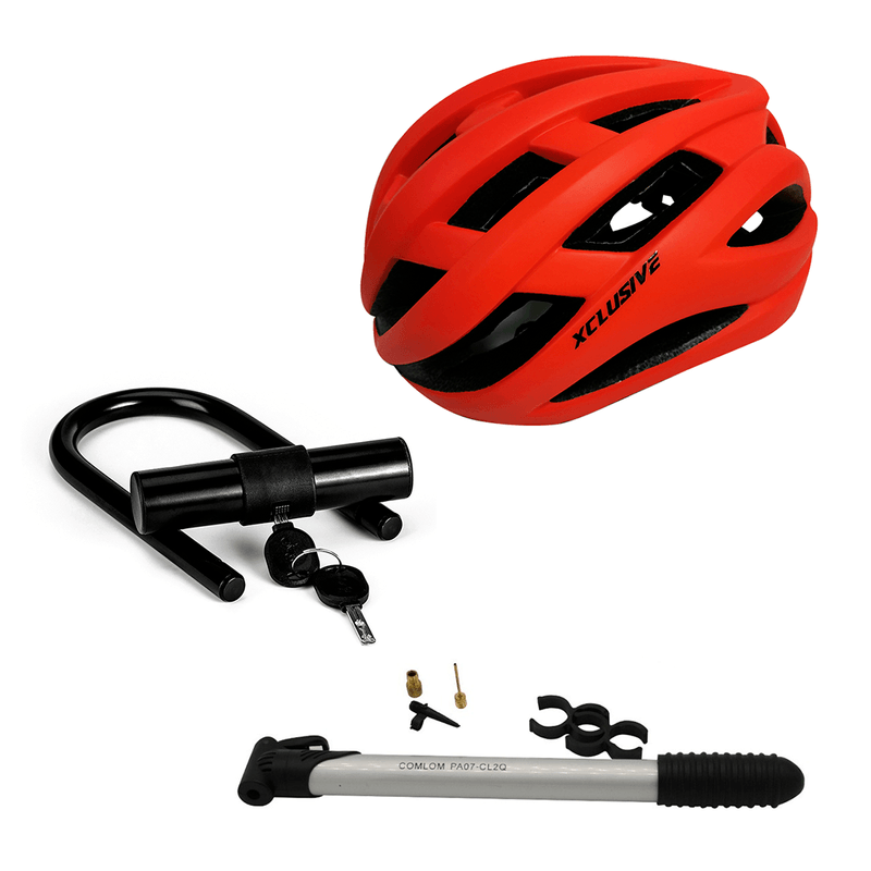 Kit de Protección Xclusive Casco MTB L, Inflador y Candado U Lock ...
