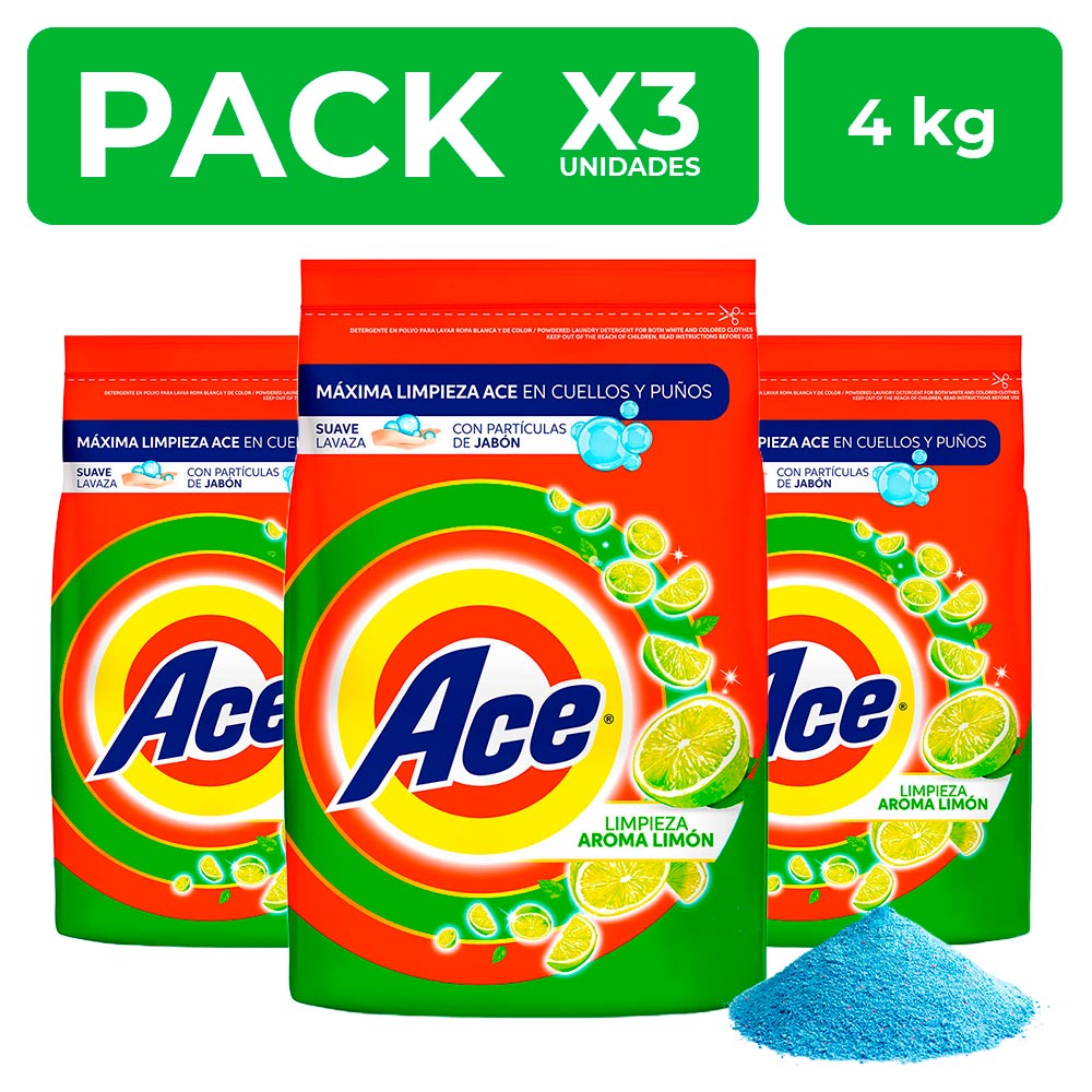 Detergente en Polvo Ace Limón 4kg PackX3 - Real Plaza