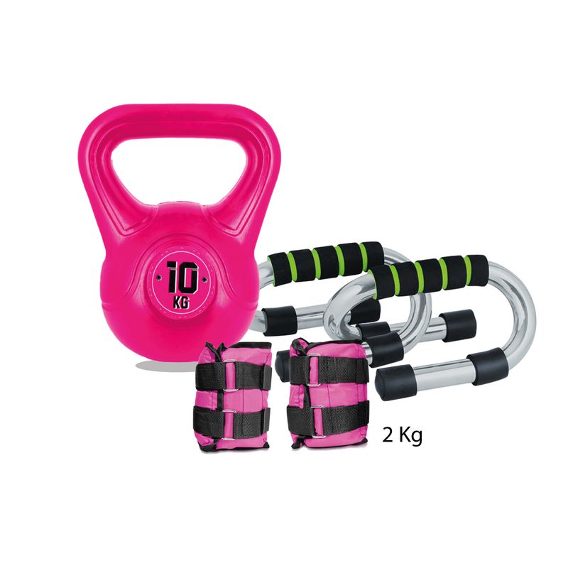 Combo Fitness Par de Pesas Tobilleras2Kg Rosa+Barras para realizar ...