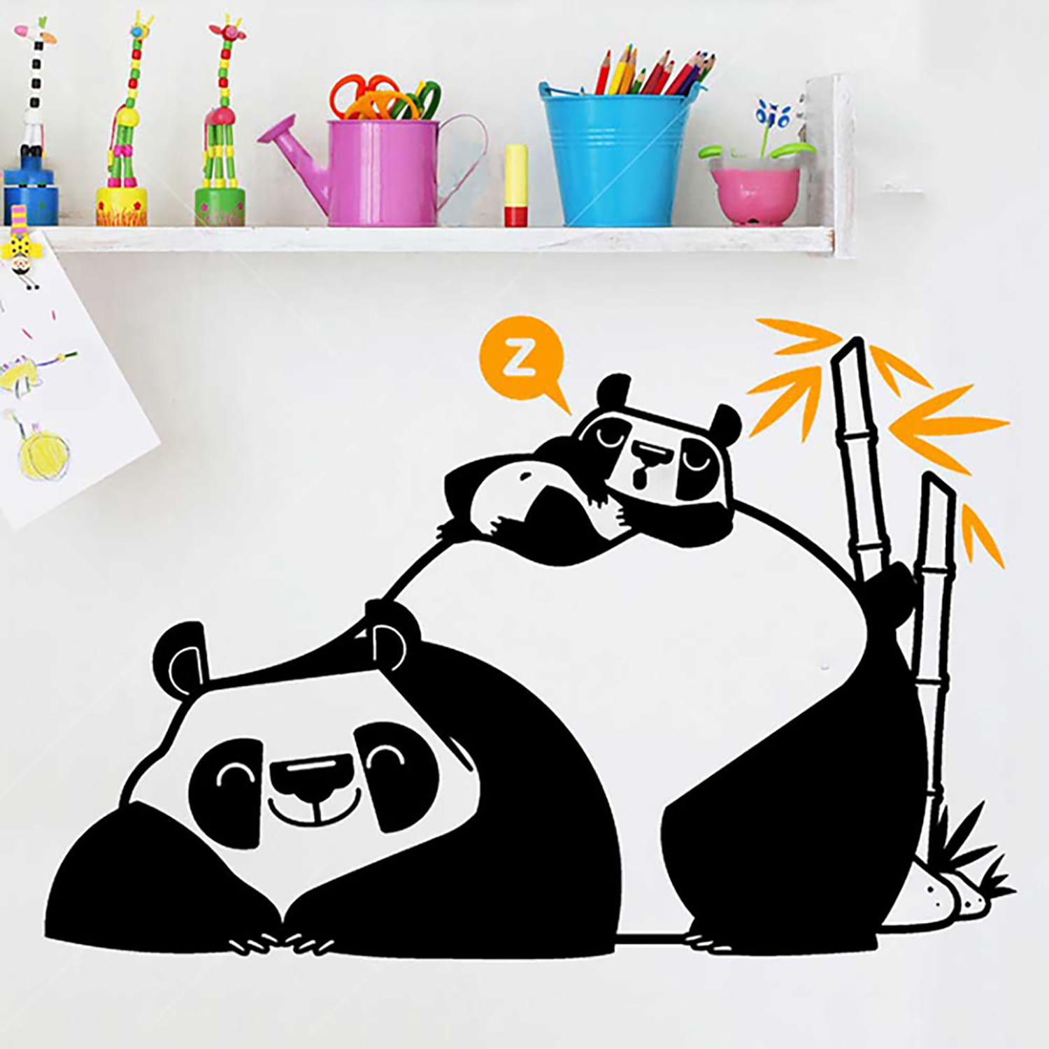 Vinilo Pandas Durmiendo Gris Oscuro Naranja Sticker Pegatina Viniles ...