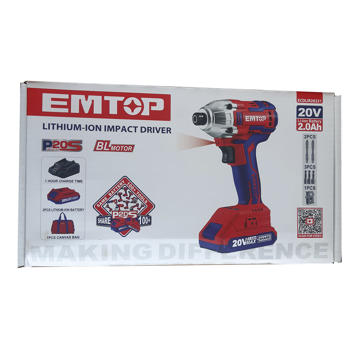 Atornillador de Impacto Emtop Ecdlir20221 de 20 Voltios con Encastre ...