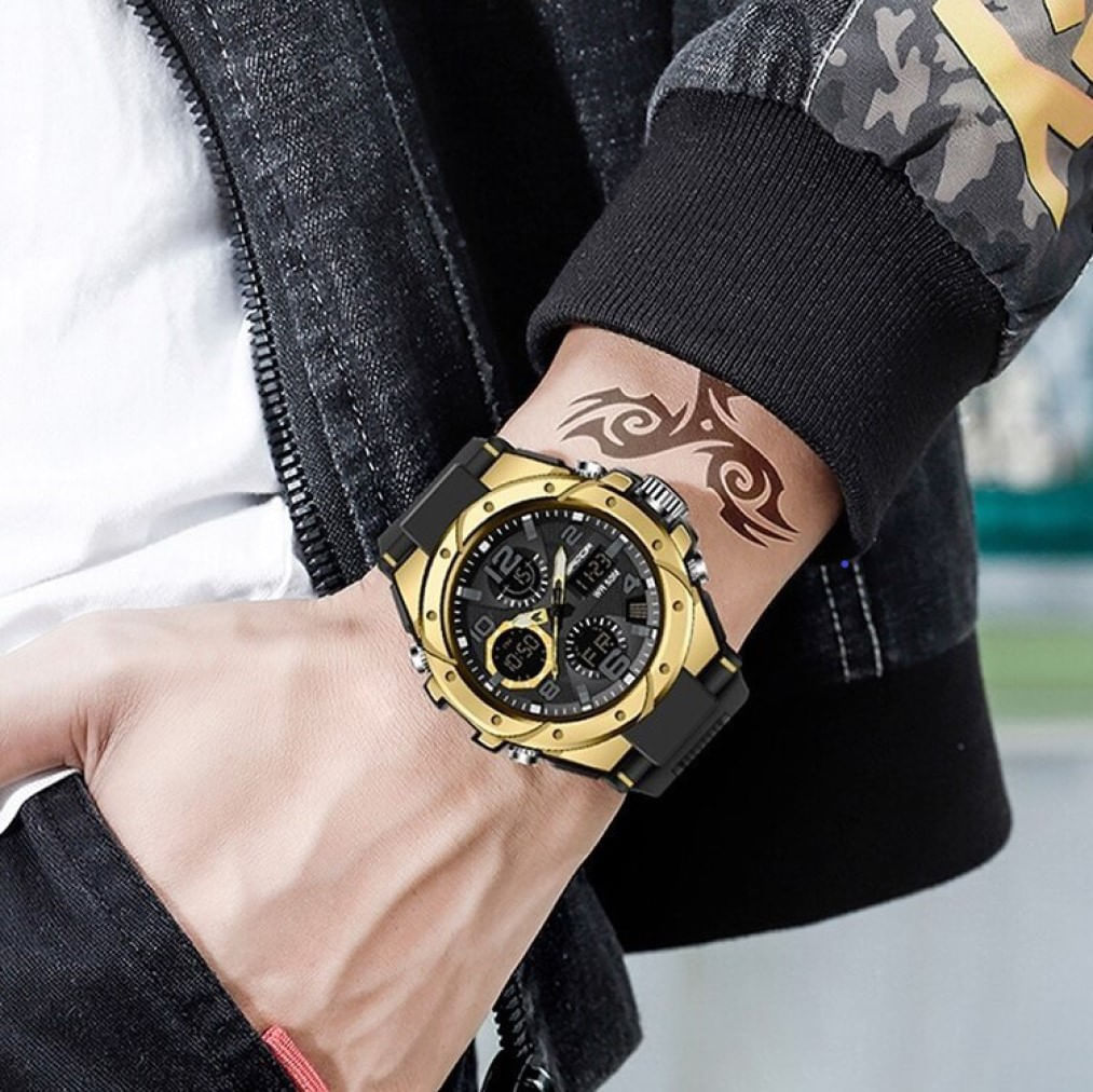 Reloj Deportivo SANDA 6008 Cuarzo Dual Time Dorado - Real Plaza