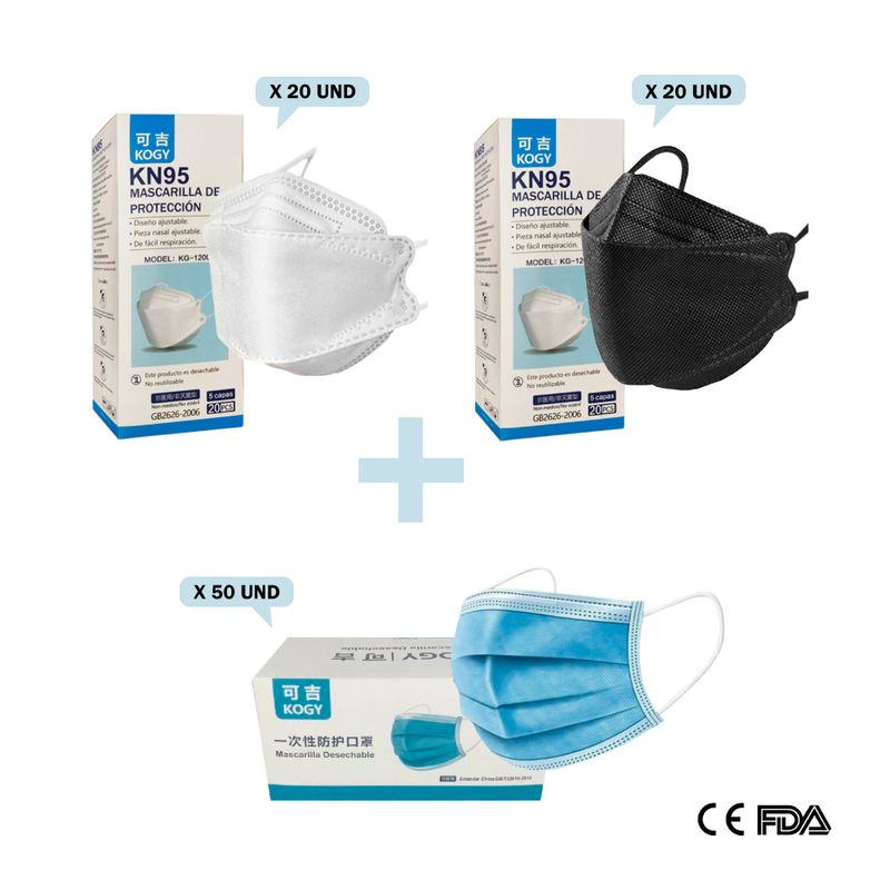 Mascarilla KN95 Fish Shape Blanco 20 Und + KN95 Fish Shape Negro 20 ...