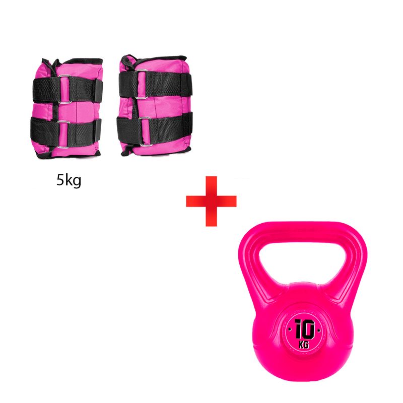 Combo Fitness: Tobilleras de 5kg Color Rosa + Pesa Rusa de 10 kg Rosa ...