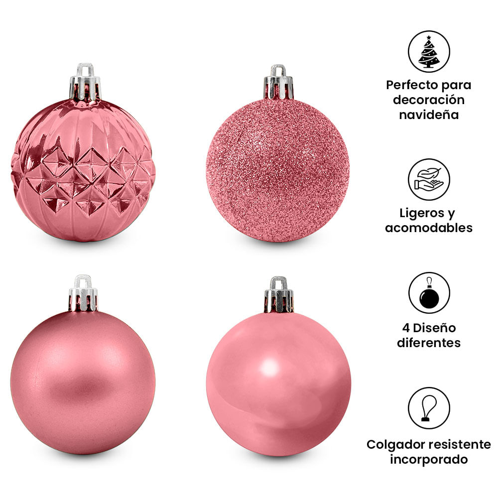 Tubo de 12 Esferas Navide as 6 cm Dise os - Rosa - Real Plaza