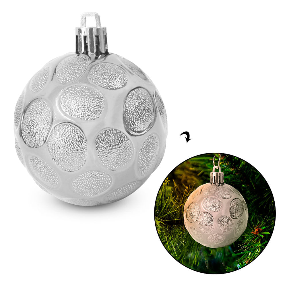 Tubo de 12 Esferas Navide as 6 cm Relieve - Plateado - Real Plaza