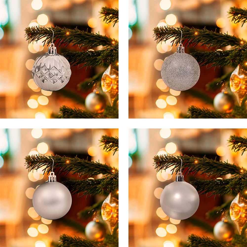 Tubo de 12 Esferas Navide as 6 cm Dise os - Plateado - Real Plaza
