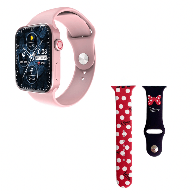 Pack Smartwatch N76 serie 7 Rosado y Correa Minnie Mouse Rojo - Real Plaza