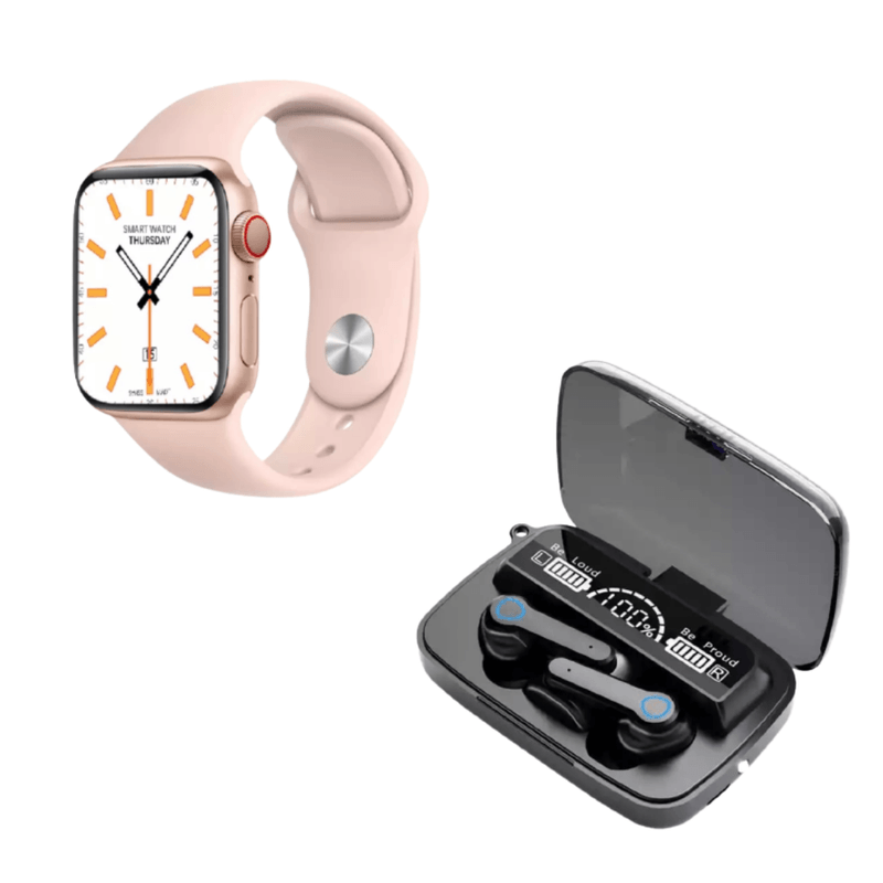 Pack Smartwatch W37 PRO serie 7 Rosado y Audífonos Power Bank M19 ...