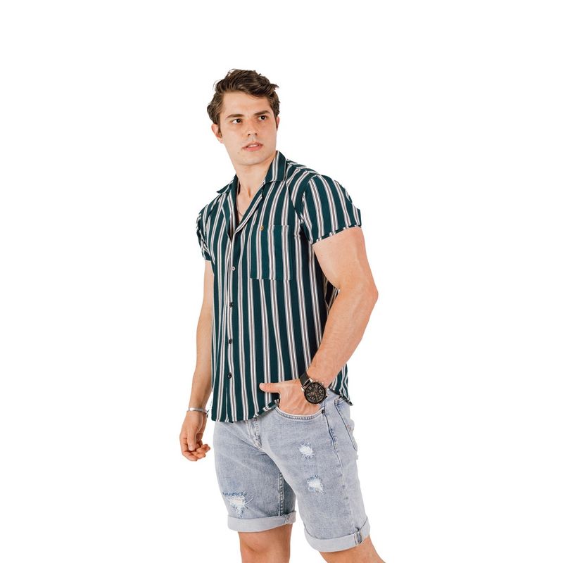 Camisa Hawaiana TROPIKL Green Stripes Silk Slim Fit Hombre - Real Plaza