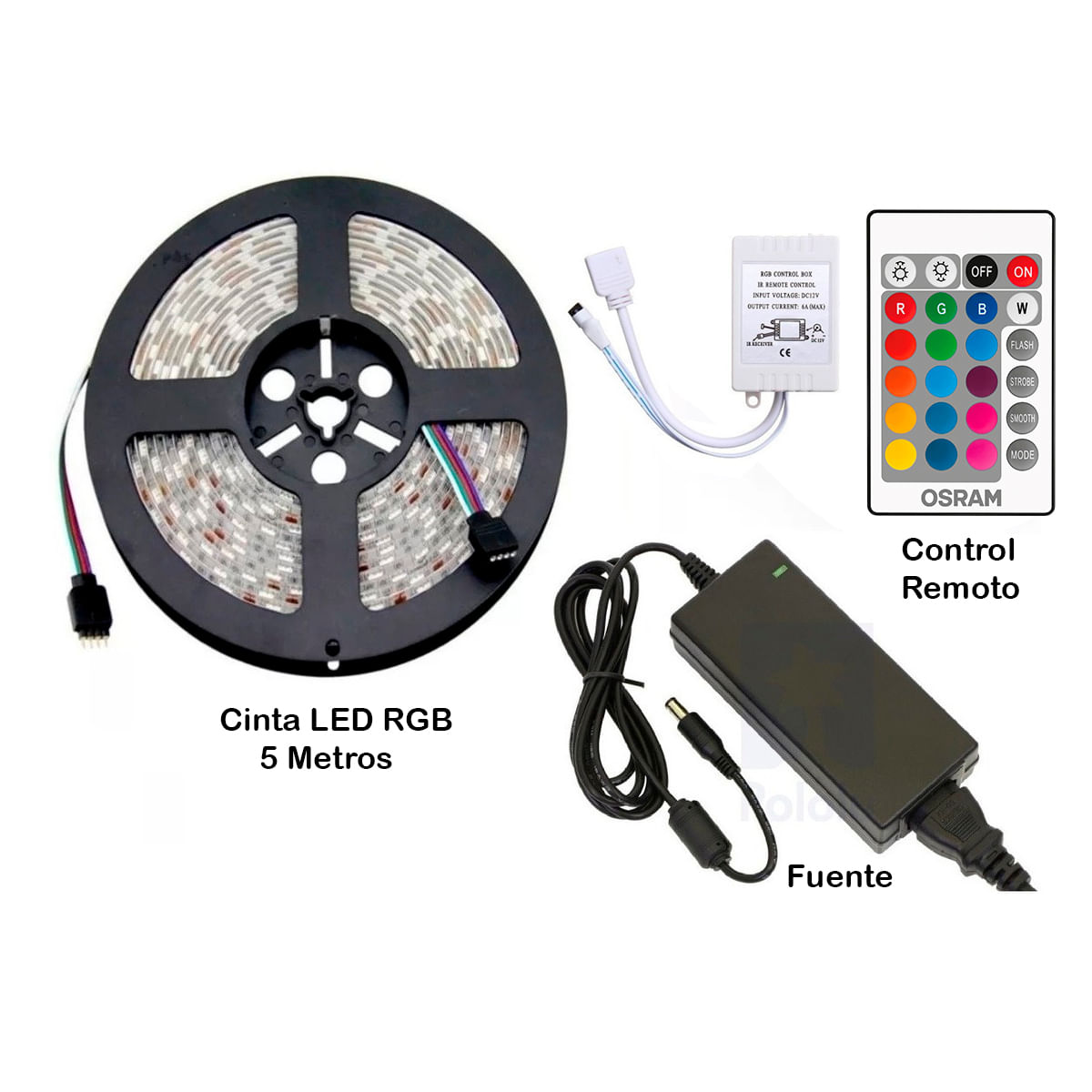 Cinta Led Rgb 5050 x 5m + Control Remoto + Fuente Kit Completo MOD ...
