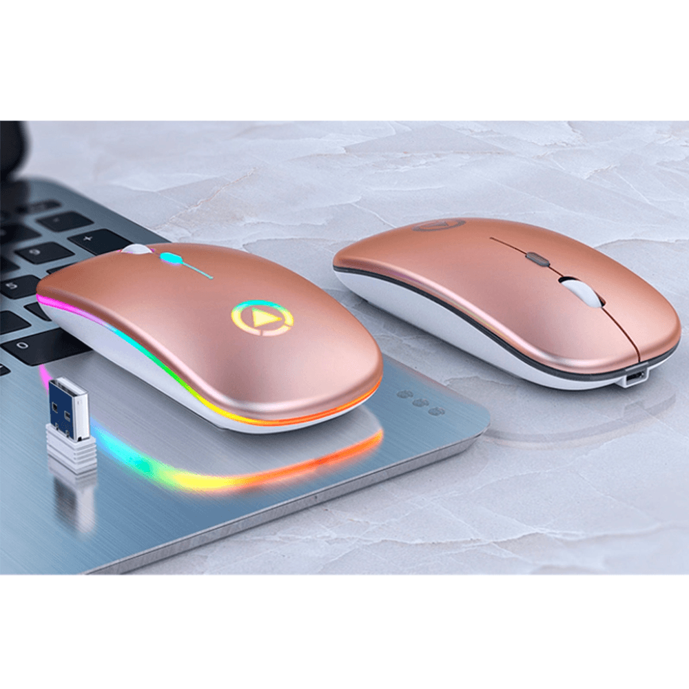 Mouse RGB Inalámbrico Recargable Bluetooth + 2.4Ghz - Rosa Gold - Real ...