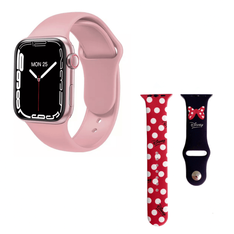 Pack Smartwatch N78 Serie 7 Rosado y Correa Minnie Mouse Rojo 42mm Y ...
