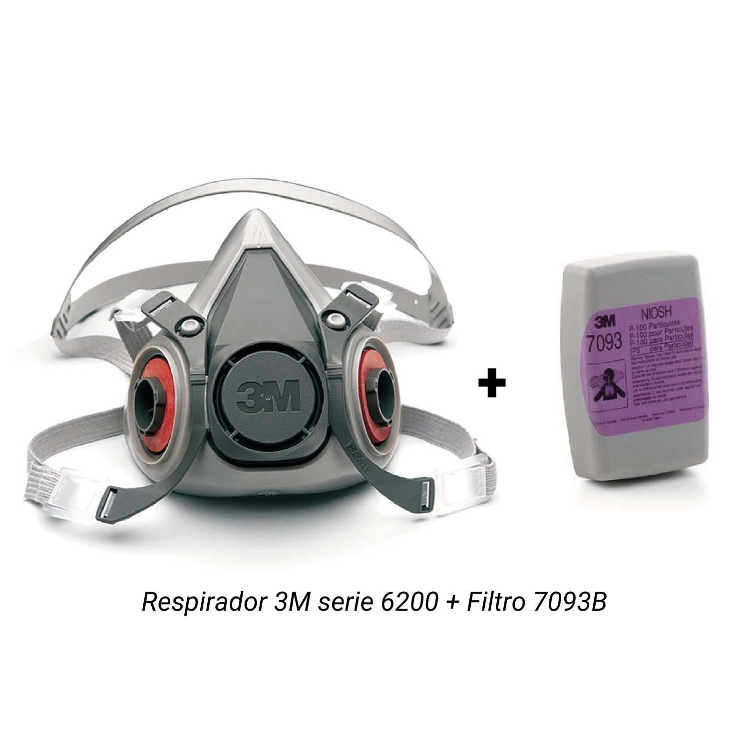 Kit Respirador 3M serie 6200 + Filtro 7093B contra Partículas - Real Plaza