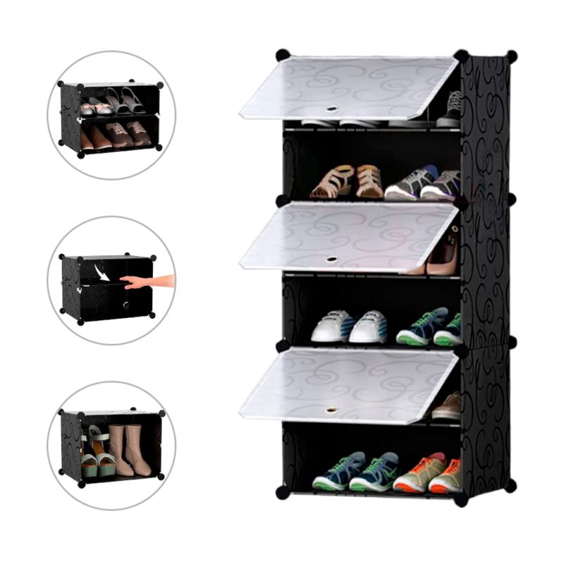 Zapatera Closet Armable 6 Niveles Multiusos Negro - Real Plaza