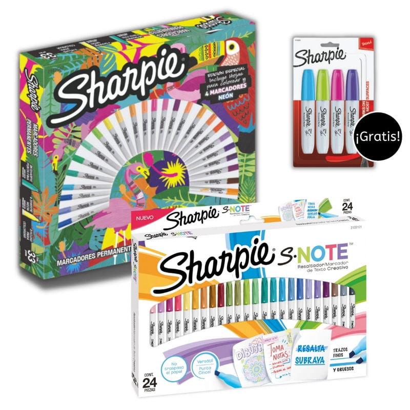 Pack Sharpie 30 Permanentes + 24 Creativos + 1 Regalo - Real Plaza
