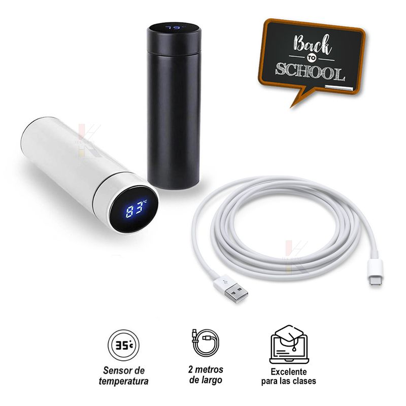 Combo Estudiantil Termo Inteligente Digital y Cable para Celular tipo C ...