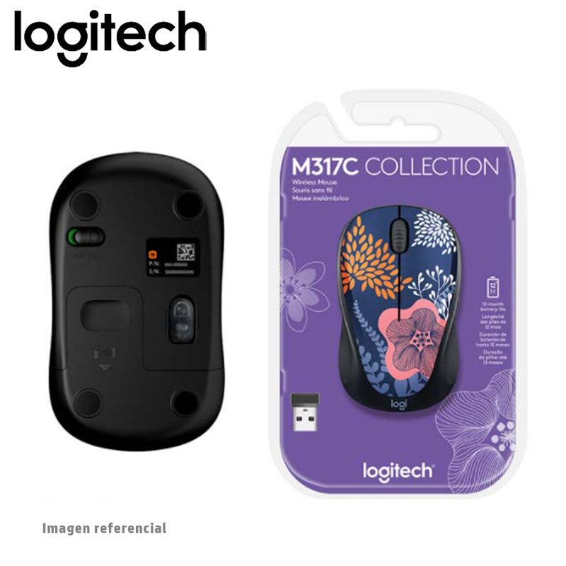 Mouse Logitech M317C Wireless Forest Floral Black - Real Plaza