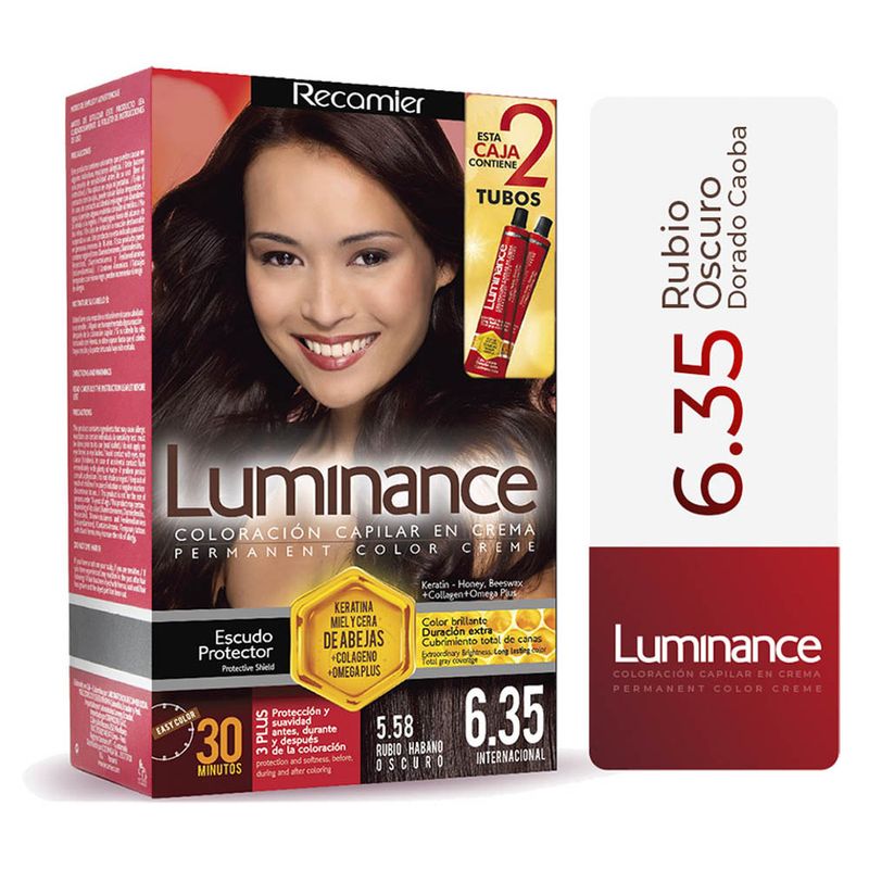 Tinte para Cabello Luminance Rubio Oscuro Dorado Caoba 6.35 - Caja 2 ...
