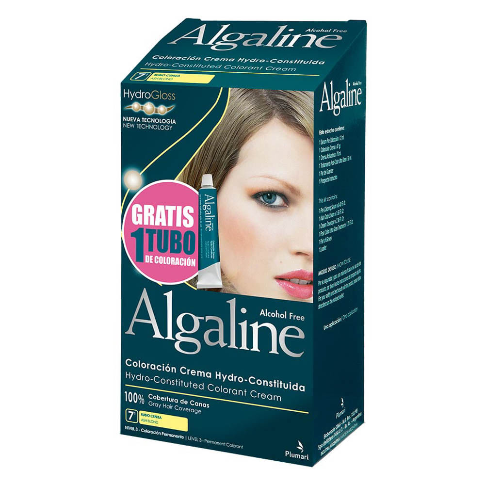 Tinte para Cabello Algaline Coloración Permanente Rubio Ceniza #7.1 ...