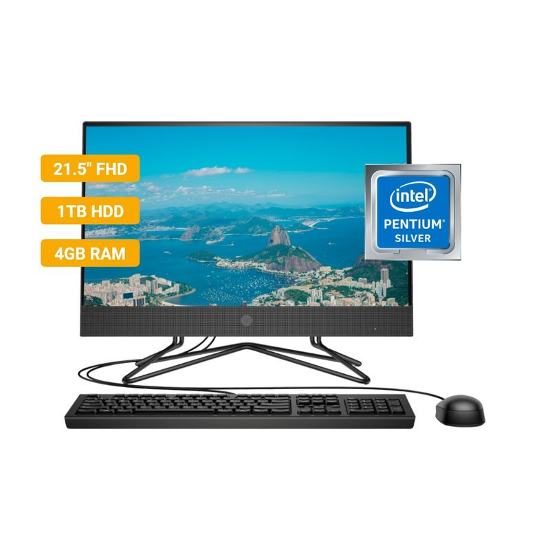 All In One HP 200 G4 2M0Q3LT Intel Pentium J5040 1TB HDD 4GB RAM 21.5 ...