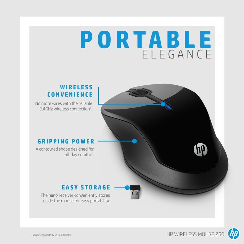 Mouse HP 250 inalámbrico 2,4 GHz Negro - 3FV67AA - Real Plaza