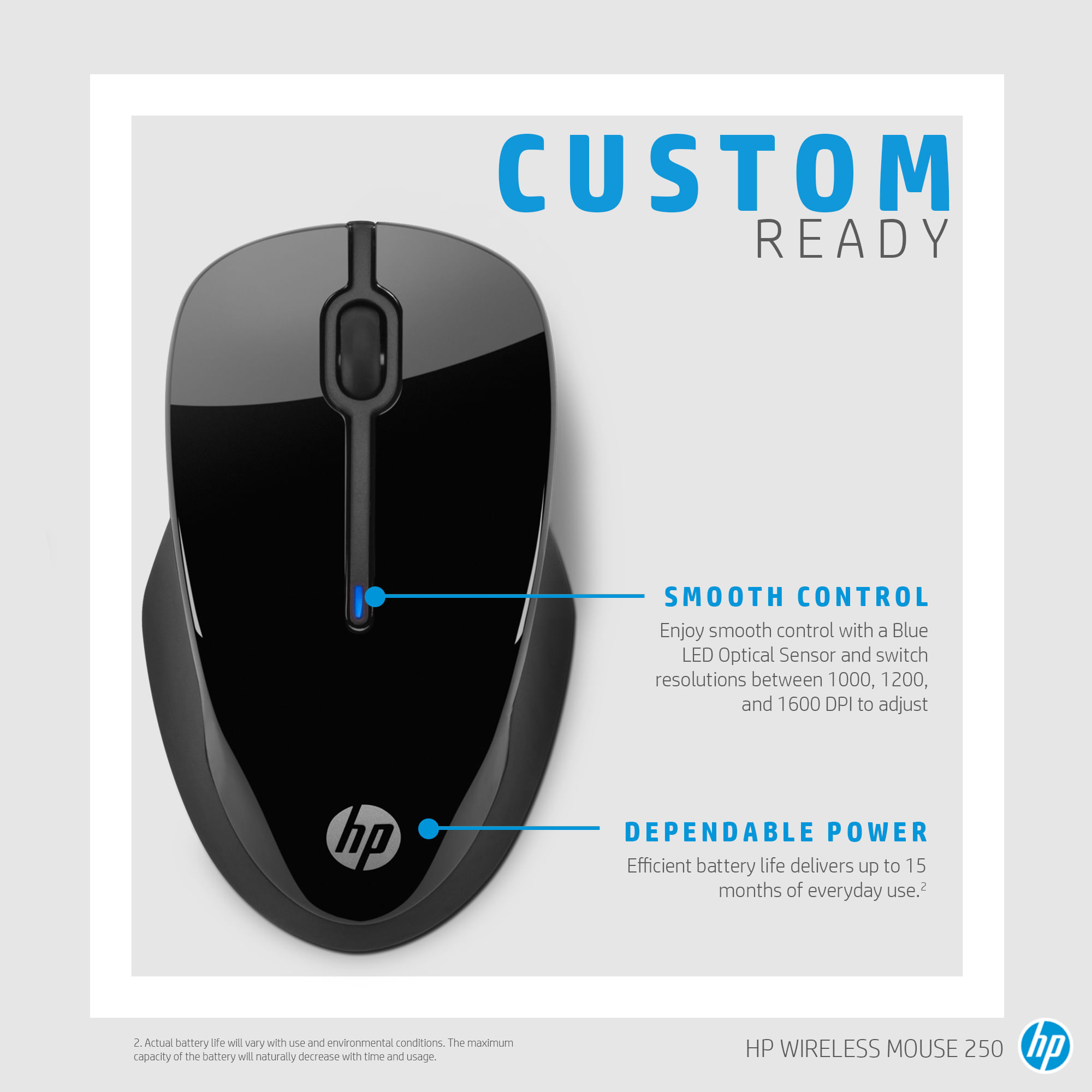 Mouse HP 250 inalámbrico 2,4 GHz Negro - 3FV67AA - Real Plaza