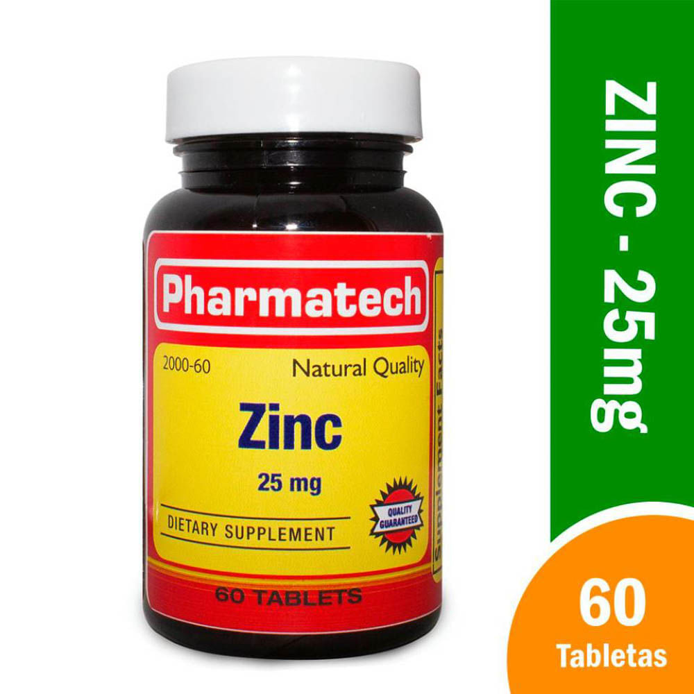 Zinc 25 Mg Pharmatech - Frasco 60 UN - Real Plaza