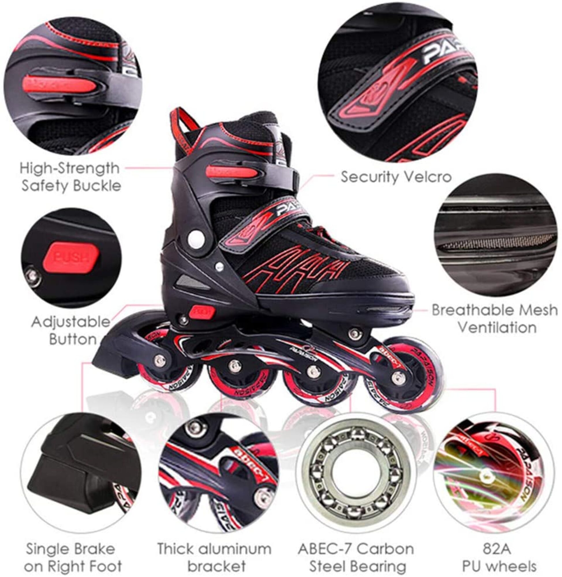Patines Lineales Papaison XZY-301 - Rojo - Tallas 37-39 - Real Plaza