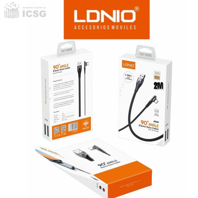 Cable 90° Micro Usb LDNIO LS582 Negro 2M - Real Plaza