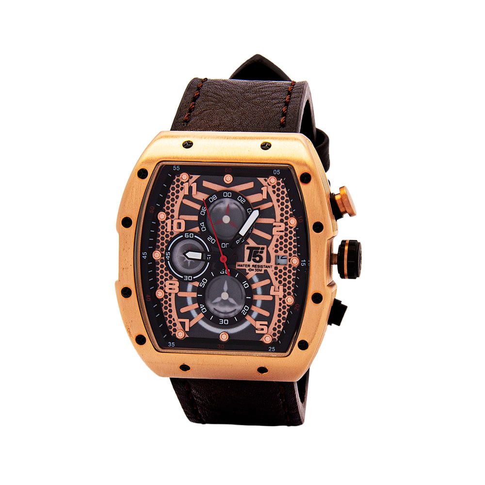 Reloj T5 H3720G Acuático Cronógrafo Color Dorado con Marrón - Real Plaza