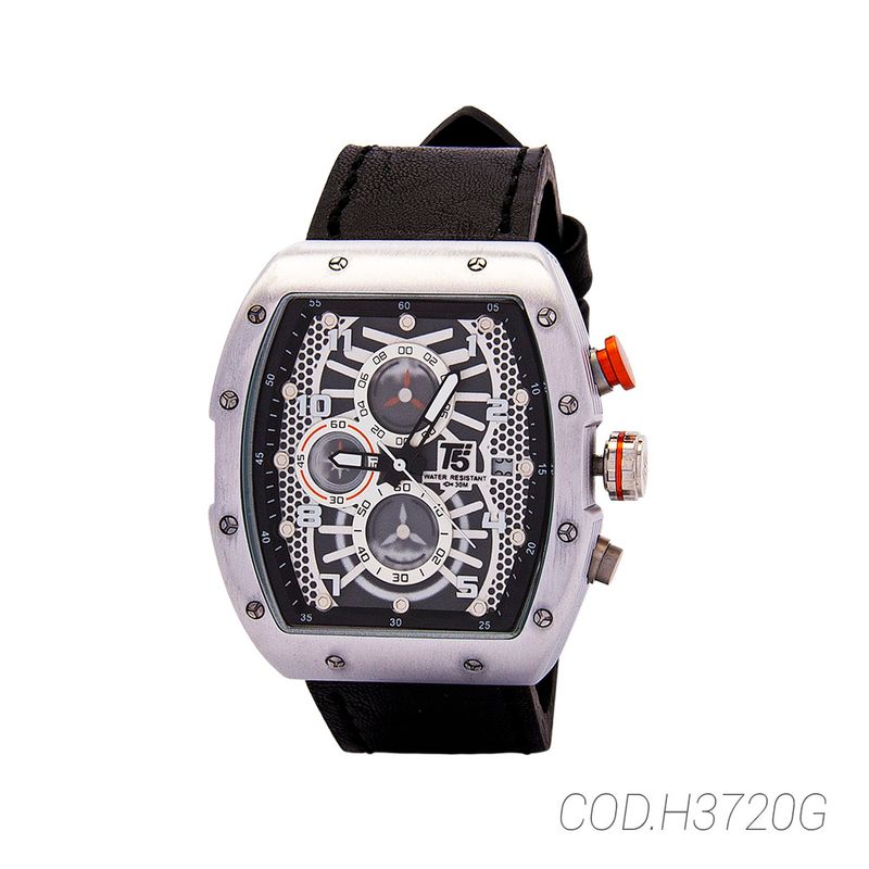 Reloj T5 H3720G Acuático Cronógrafo Color Plata con Negro - Real Plaza