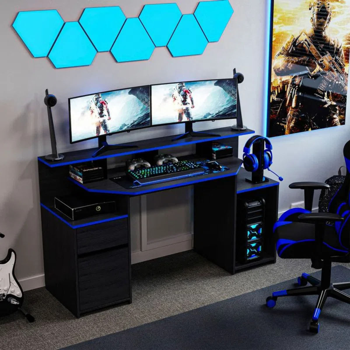 Escritorio Gamer Rajko Juvenil Moderno Azul - Real Plaza