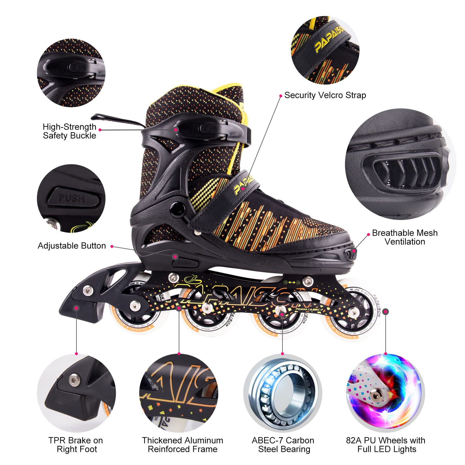 Patines Lineales Tallas 34-36 Papaison XZY-310 - Negro - Real Plaza