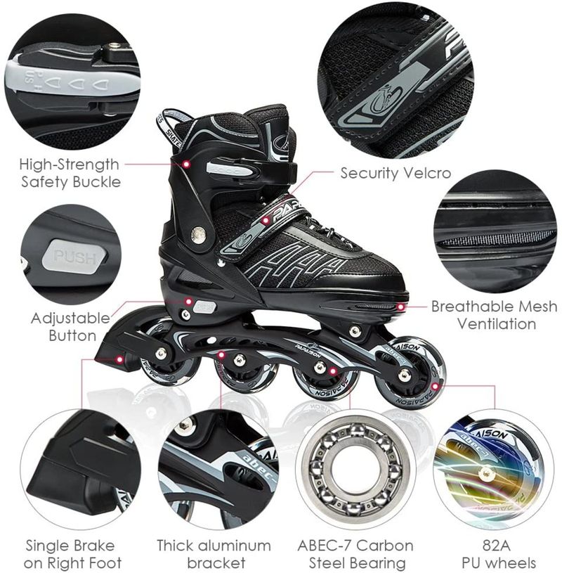 Patines Lineales Tallas 37-39 Papaison XZY-301 - Negro - Real Plaza