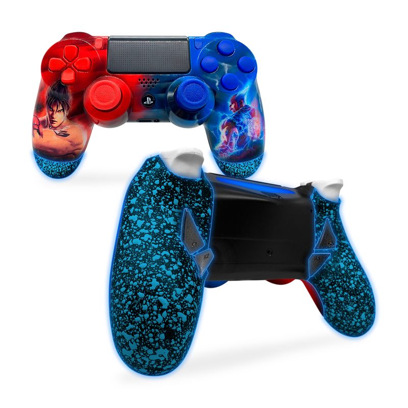 Mando Ps4 Personalizado Tekken + Scuf 4 Botones Grip Azul - Real Plaza
