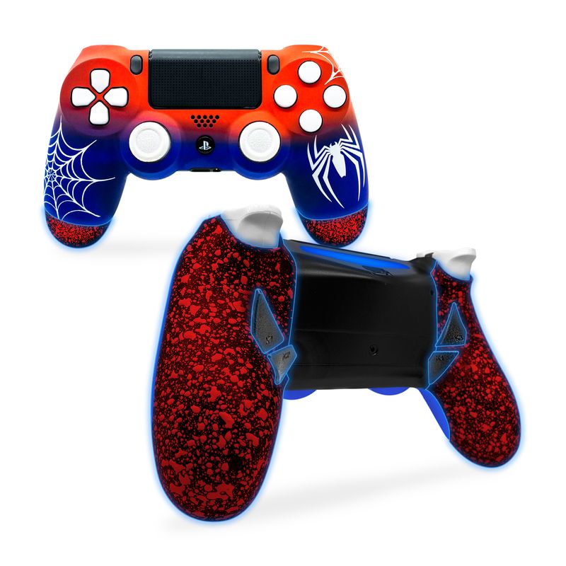 Mando Ps4 Personalizado Spiderman + Scuf 4 Botones Grip Rojo - Real Plaza