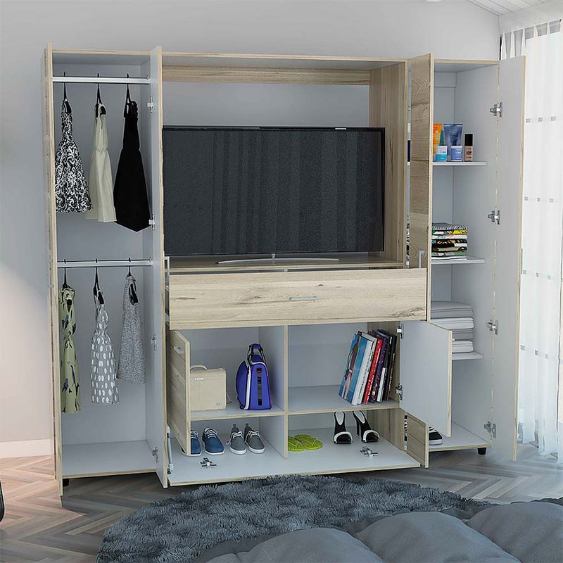 Ropero Manila 7 Puertas 1 Cajón Melamina Nature Tv 46" Tuhome - Real Plaza