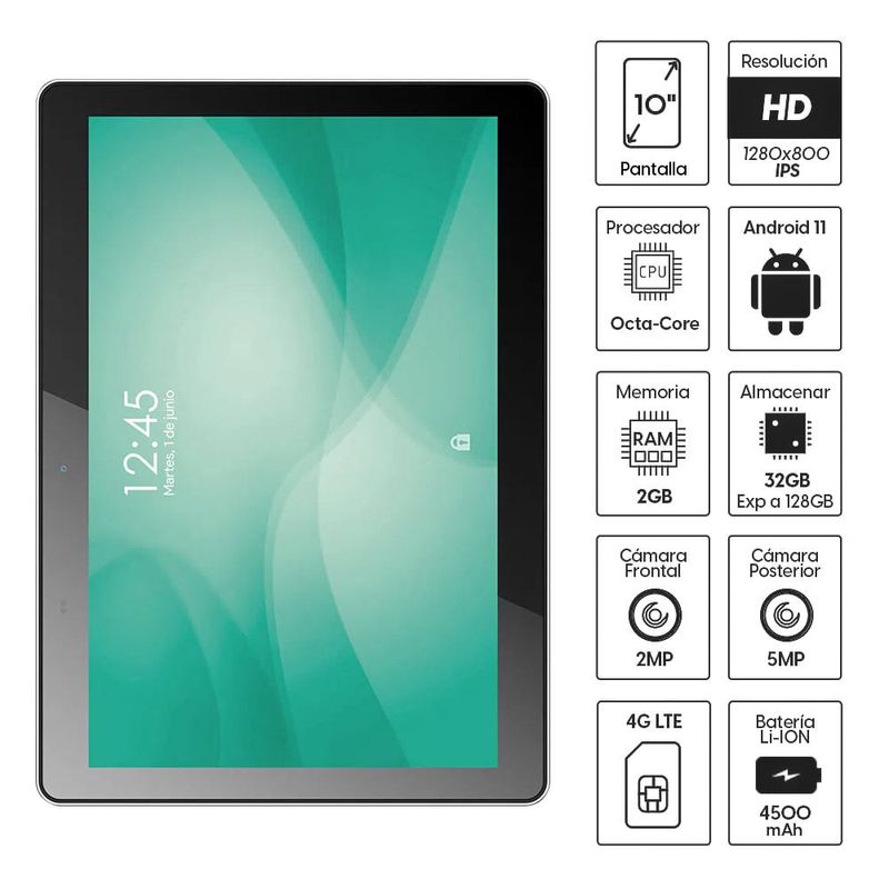 Tablet MLogix 10" IPS con chip 3G/4G LTE, 32GB, 2GB ram, cámara ...