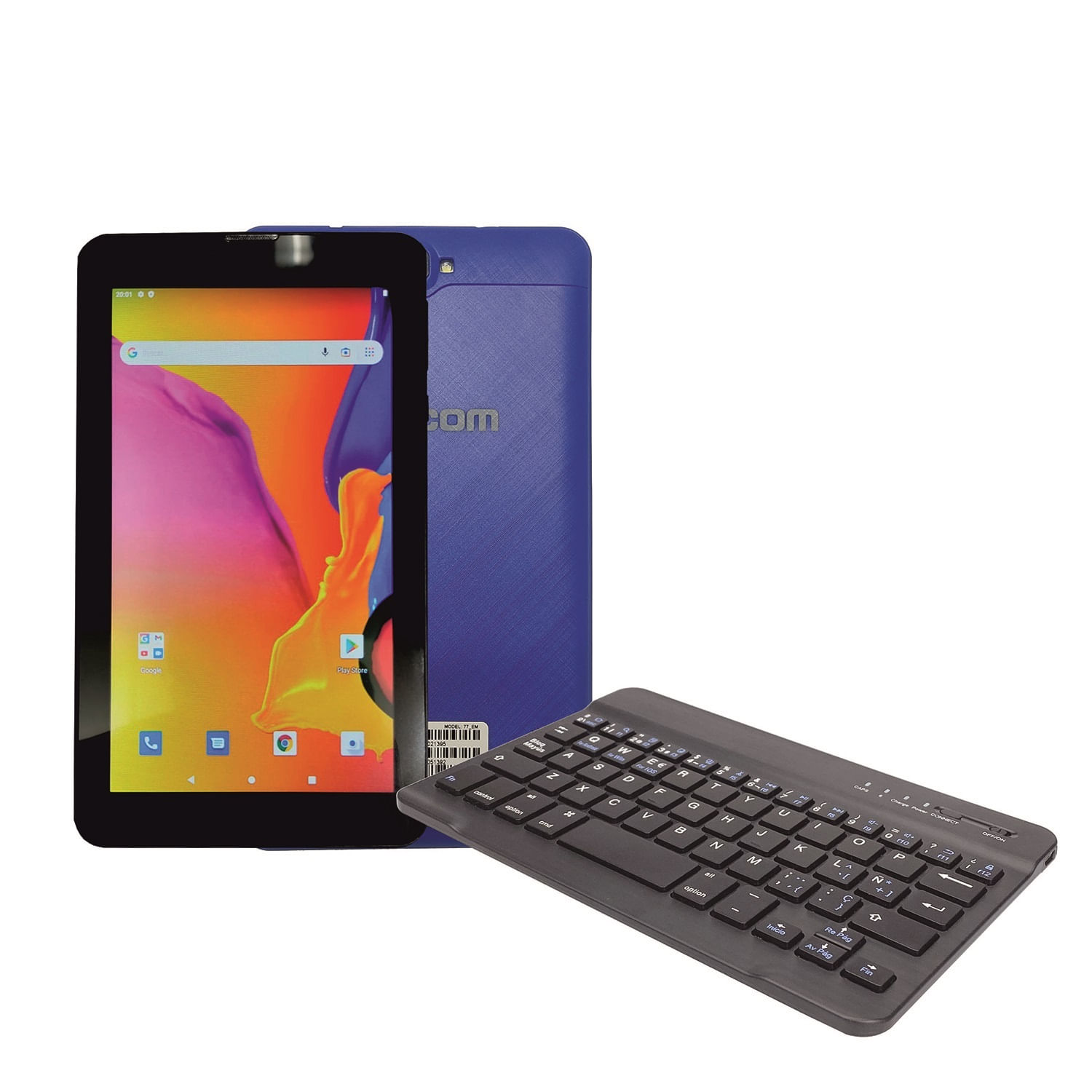 Tablet 7″ + Teclado Telcom 3G Quadcore 16GB/2GB 77_EM - Azul - Real Plaza