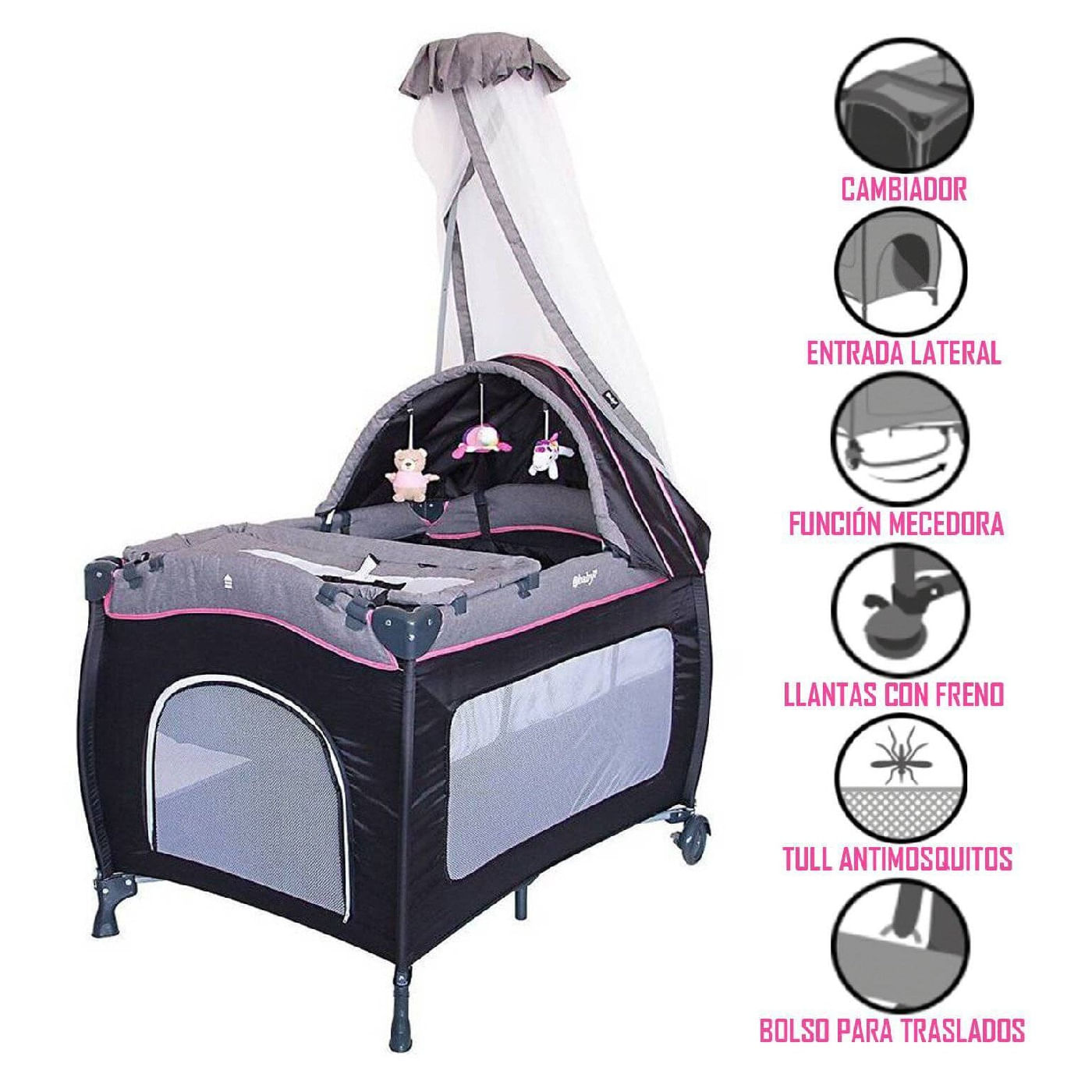 Cuna Corral Ebaby Sally 716 Mecedora Rosa - Real Plaza