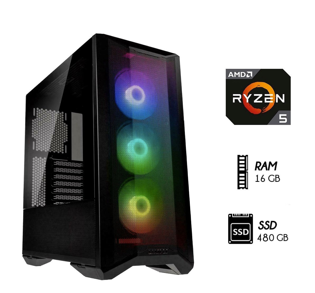 Computadora Pc Gamer RYZEN 5-5TH 3.9GHZ Ram 16GB SSD 480GB Case 500W ...