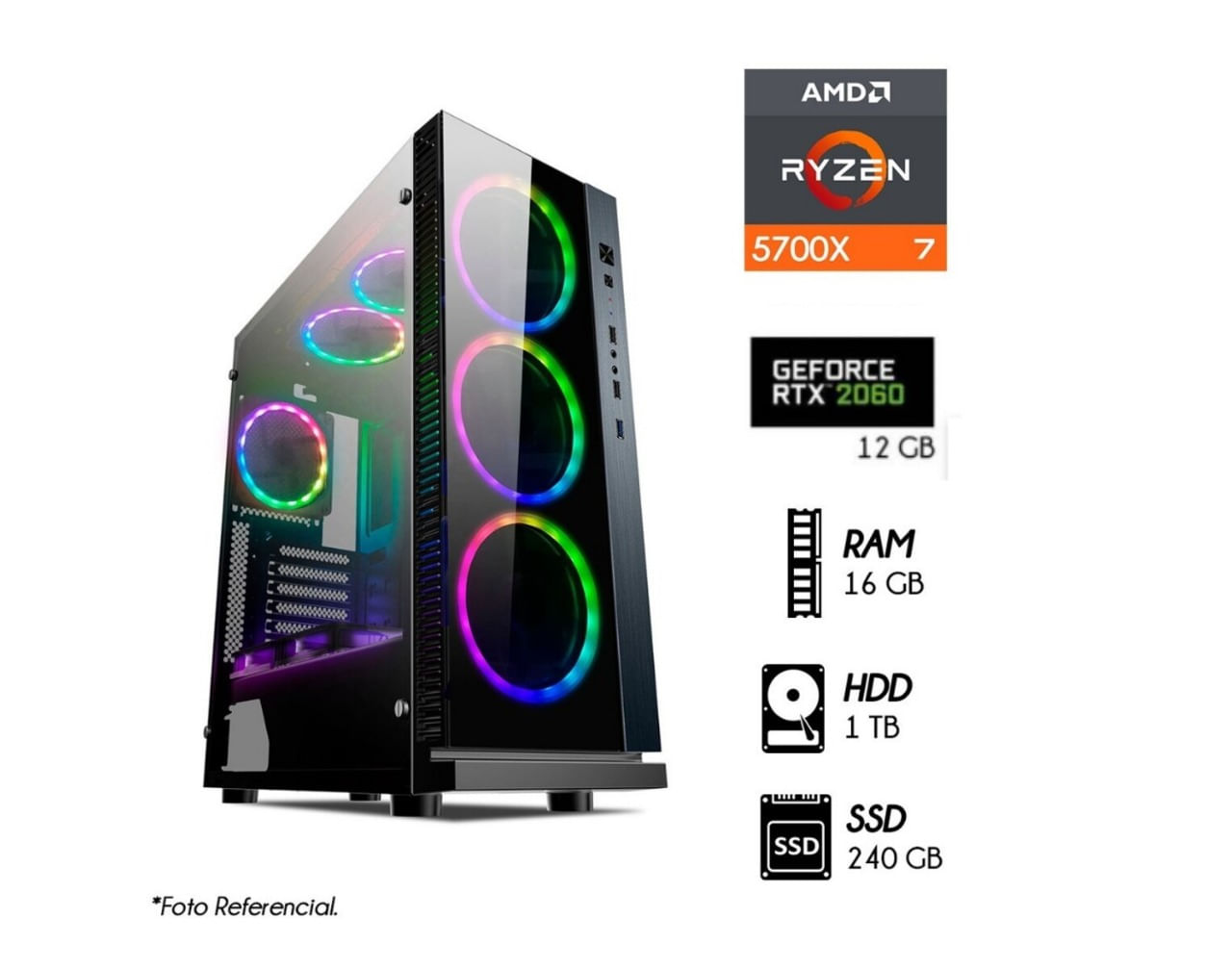 Computadora Pc RYZEN 7-5700X Ram 16GB Disco Duro 1TB SSD 240GB Video ...